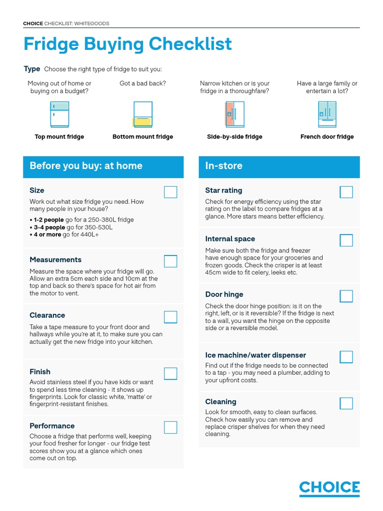 CHOICE Fridge Buying Checklist | PDF | Refrigerator | Door