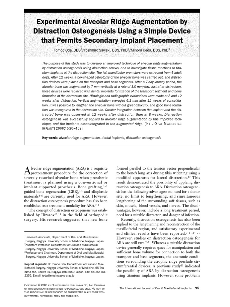 Experimental Alveolar Ridge Augmentation by Distraction Osteogenesis ...