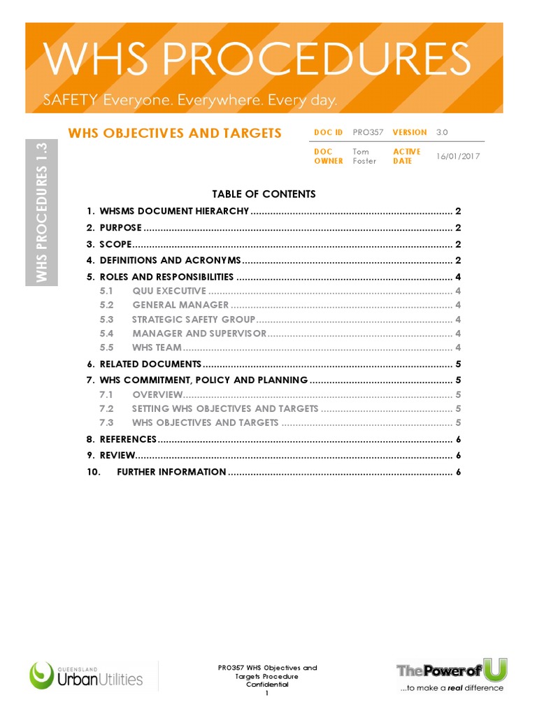 WHS Objectives and Targets Procedure | PDF | Performance Indicator ...