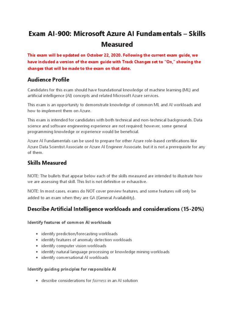 Exam AI-900: Microsoft Azure AI Fundamentals - Skills Measured | PDF ...