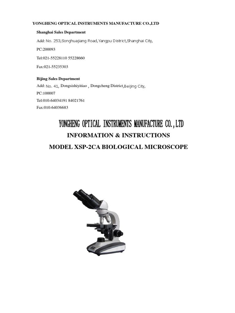 Information & Instructions Model Xsp-2Ca Biological Microscope | PDF | Optics | Electromagnetic ...