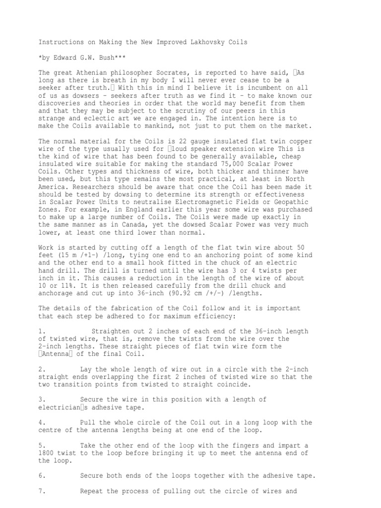 Lakhovsky Coils (Copy) | PDF | Wire | Dowsing