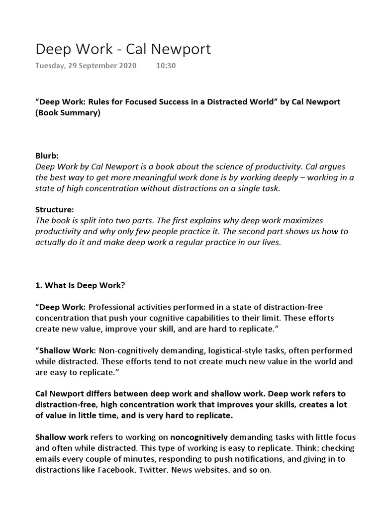 Deep Work - Cal Newport | PDF | Goal | Attention