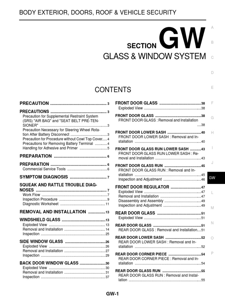 Glass & Window System: Section | PDF | Airbag | Seat Belt