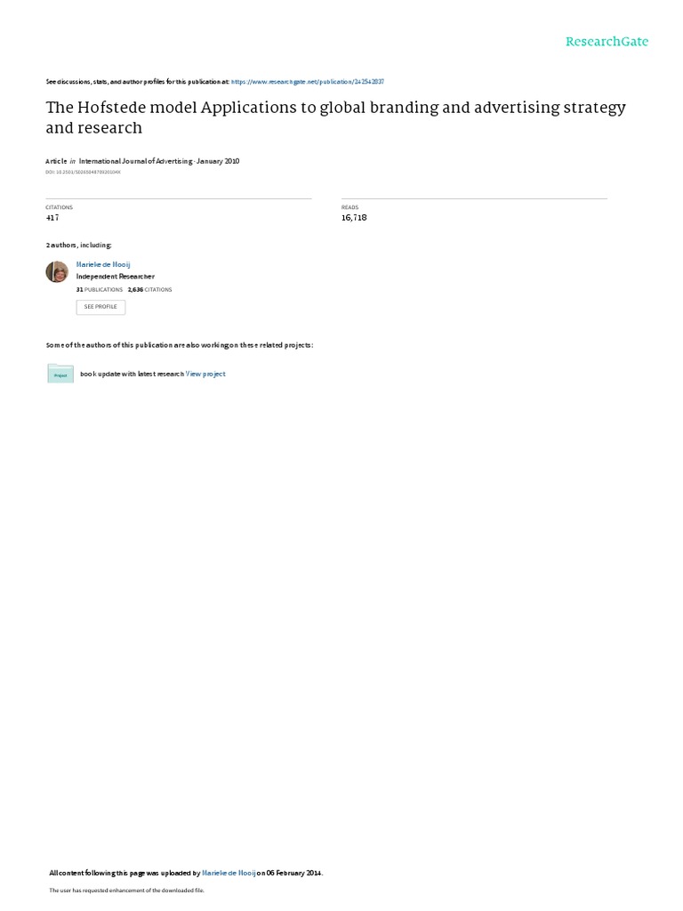 The Hofstede Model Applications To Global Branding | PDF | Brand | Self