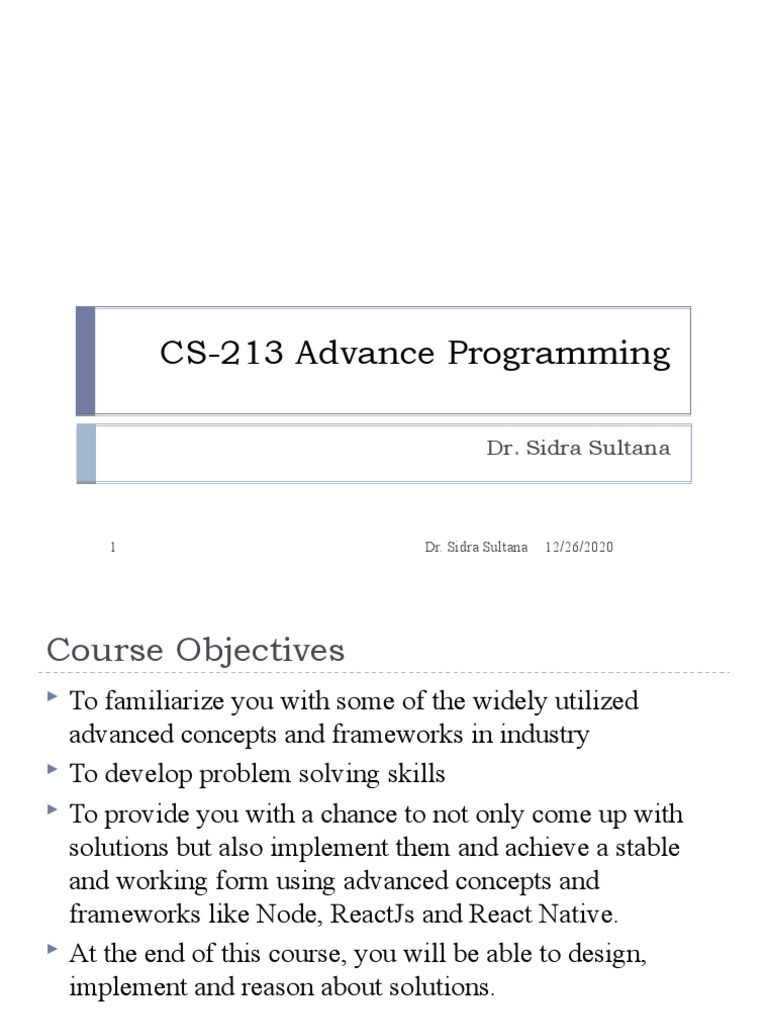 CS-213 Advance Programming: Dr. Sidra Sultana | PDF | Software ...