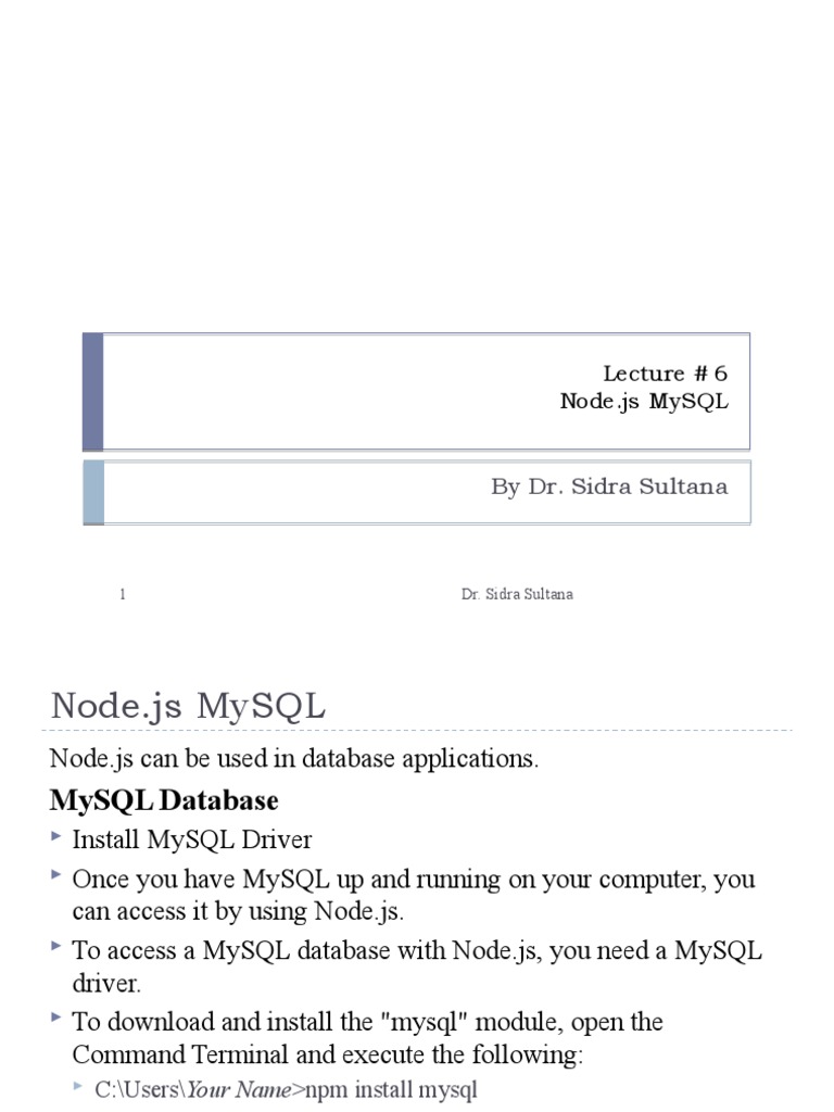 Lecture # 6 - Node - .Js MySQL | PDF | My Sql | Databases