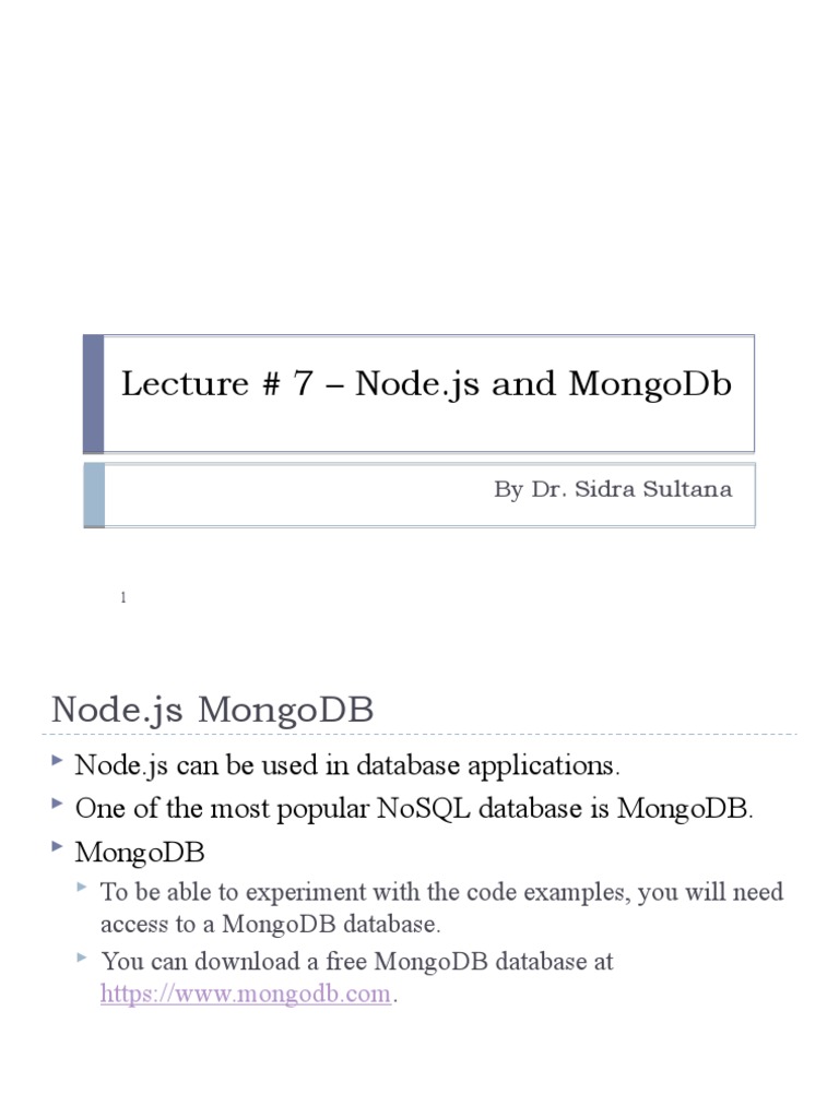 Lecture # 7 - Node - .Js MongoDb | PDF | Mongo Db | Databases