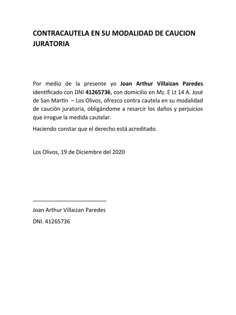 Contracautela en Su Modalidad de Caucion Juratoria | PDF