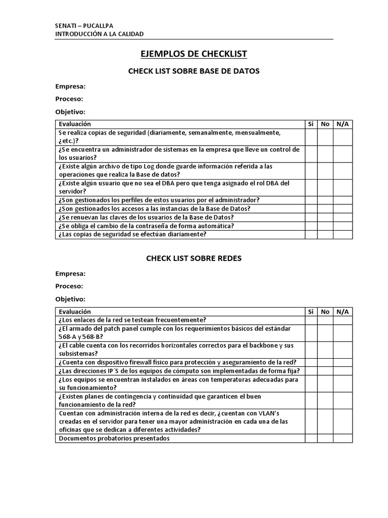 Ejemplos de Checklist para Empresas | PDF | Negocios | Informática