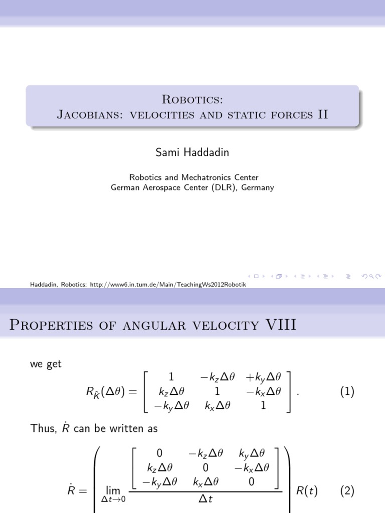 Jacobians: Velocities and Static Forces II - An Analysis of Angular ...