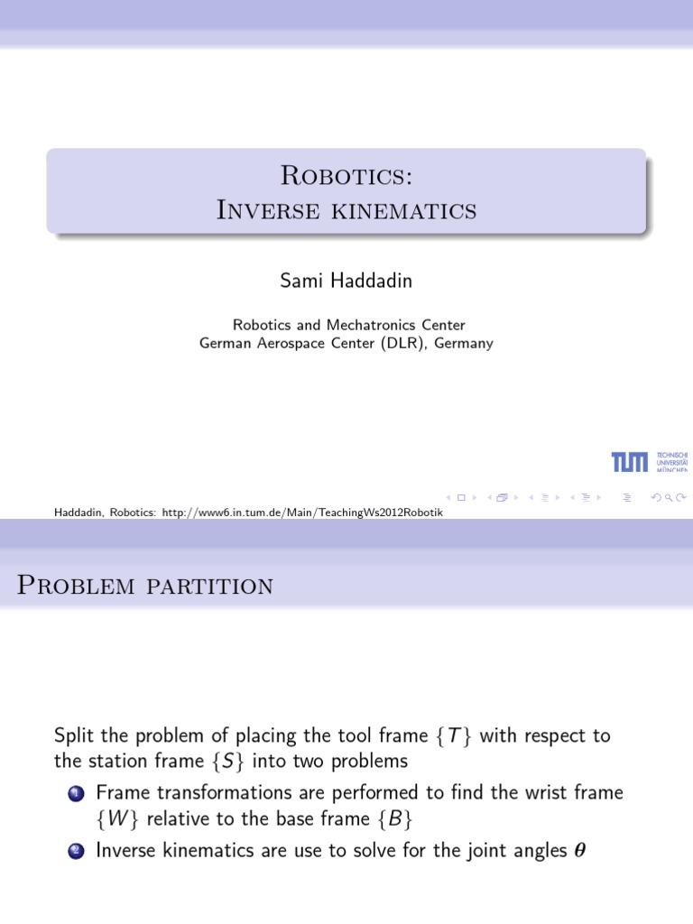 Robotics: Inverse Kinematics: Sami Haddadin | PDF | Numerical Analysis ...