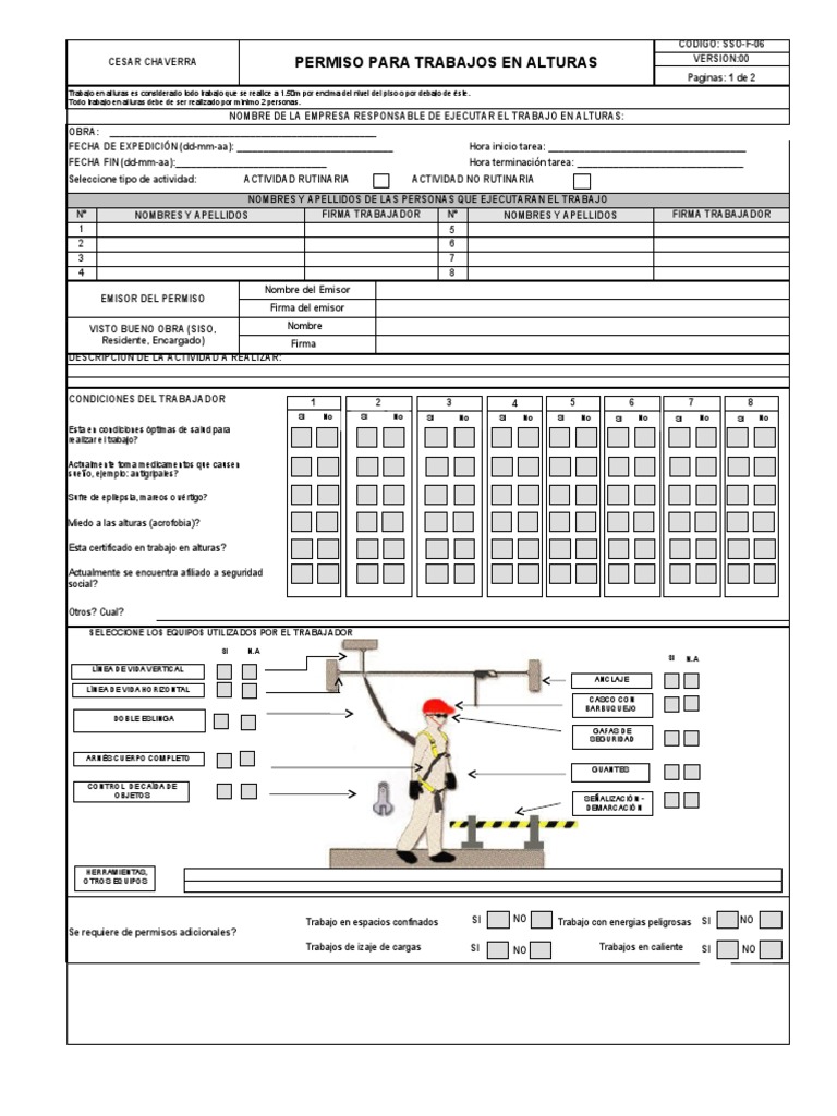 Formato Permiso para Trabajo en Alturas | PDF | Andamio | Naturaleza