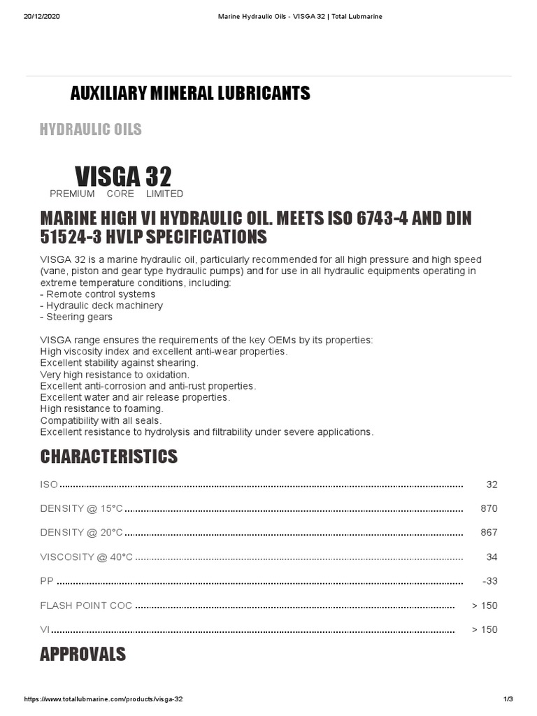 Marine Hydraulic Oils - VISGA 32 - Total Lubmarine | PDF | Lubricant ...