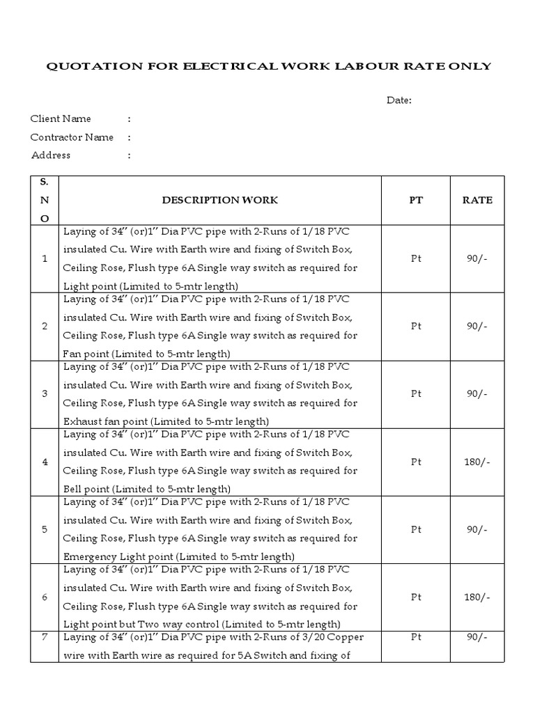 Electrical Work Quatation | PDF | Switch | Ac Power Plugs And Sockets