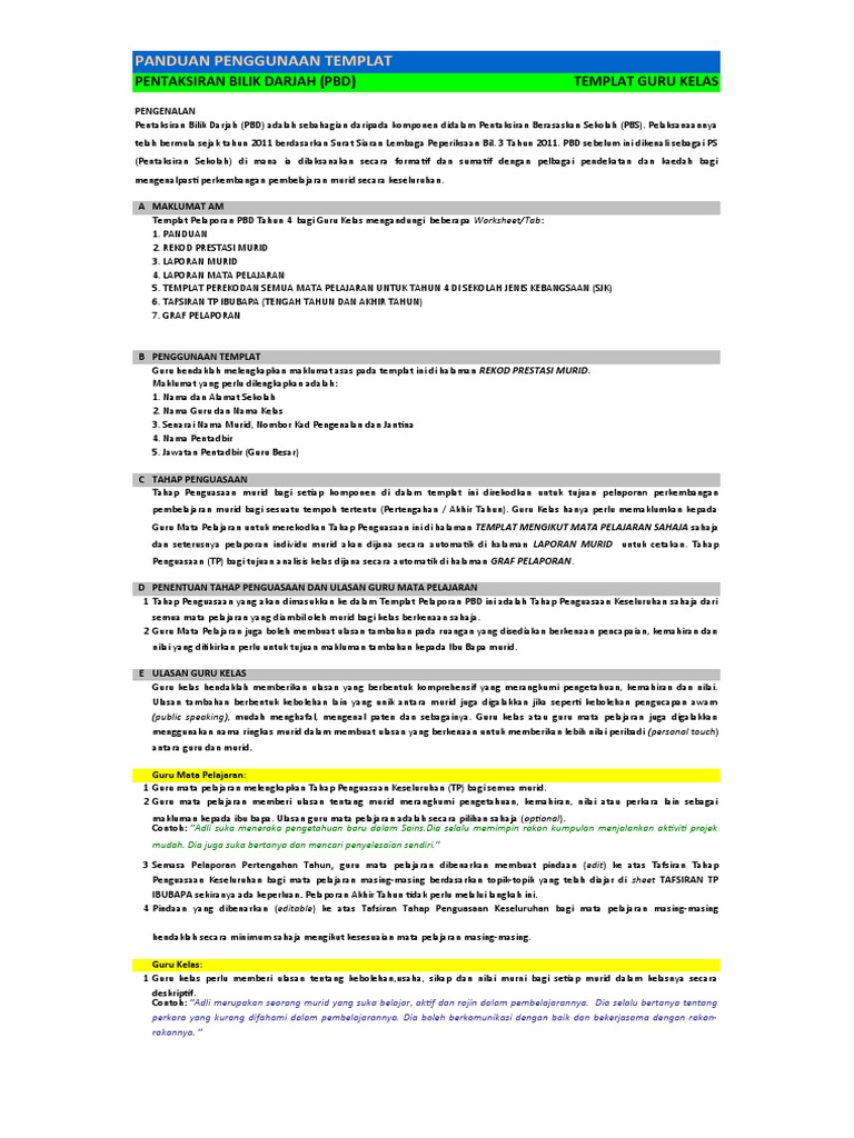 Templat Pelaporan PBD Tahun 5 SJK 2020 | PDF