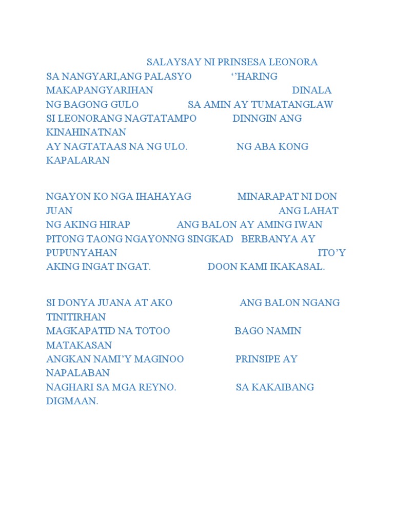 Salaysay Ni Prinsesa Leonora | PDF