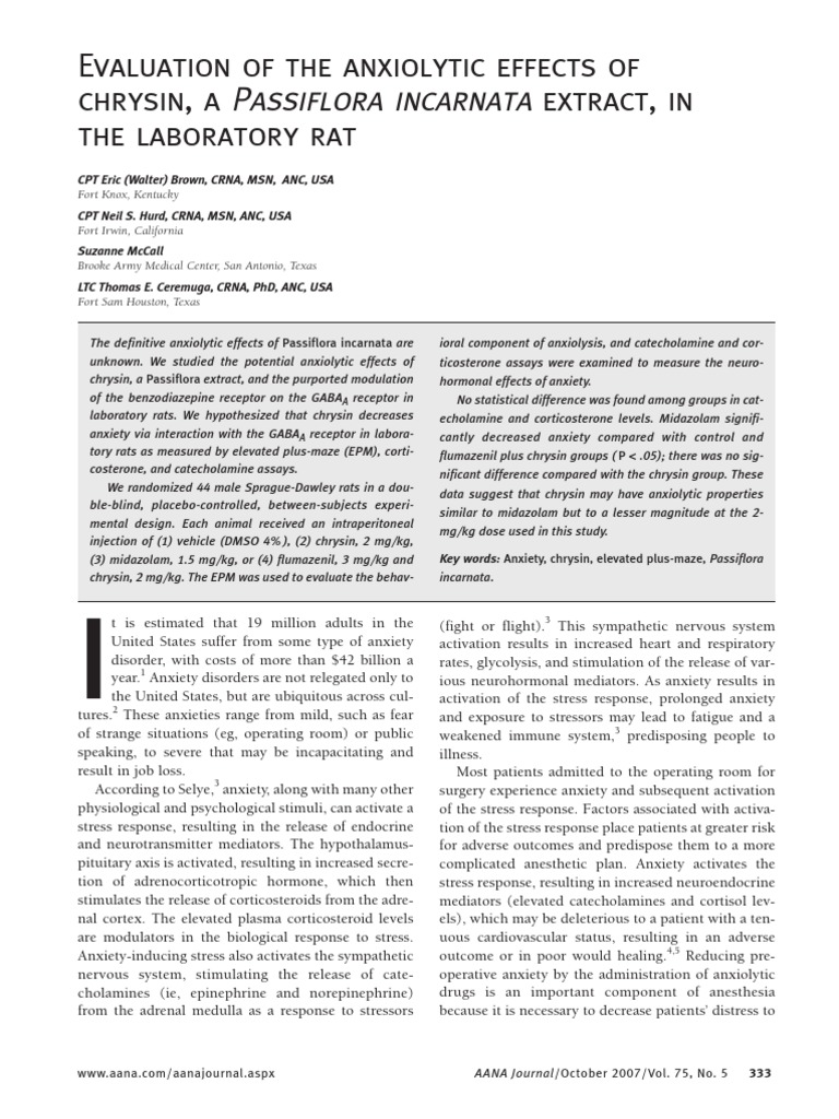 Passiflora Incarnata: Evaluation of The Anxiolytic Effects of Chrysin, A Extract, in The ...
