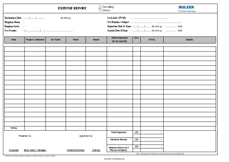 Expense Report: Date Project / Material Air Ticket Hotel Meals Other ...