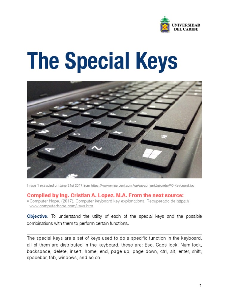 The Special Keys PDF | PDF | Control Key | Computer Keyboard
