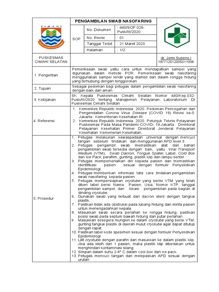 Sop Swab Nasofaring | PDF