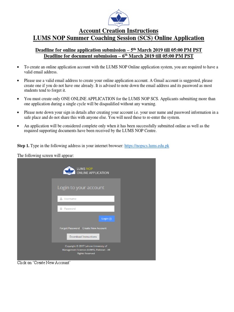 Account Creation Instructions LUMS NOP Summer Coaching Session (SCS ...