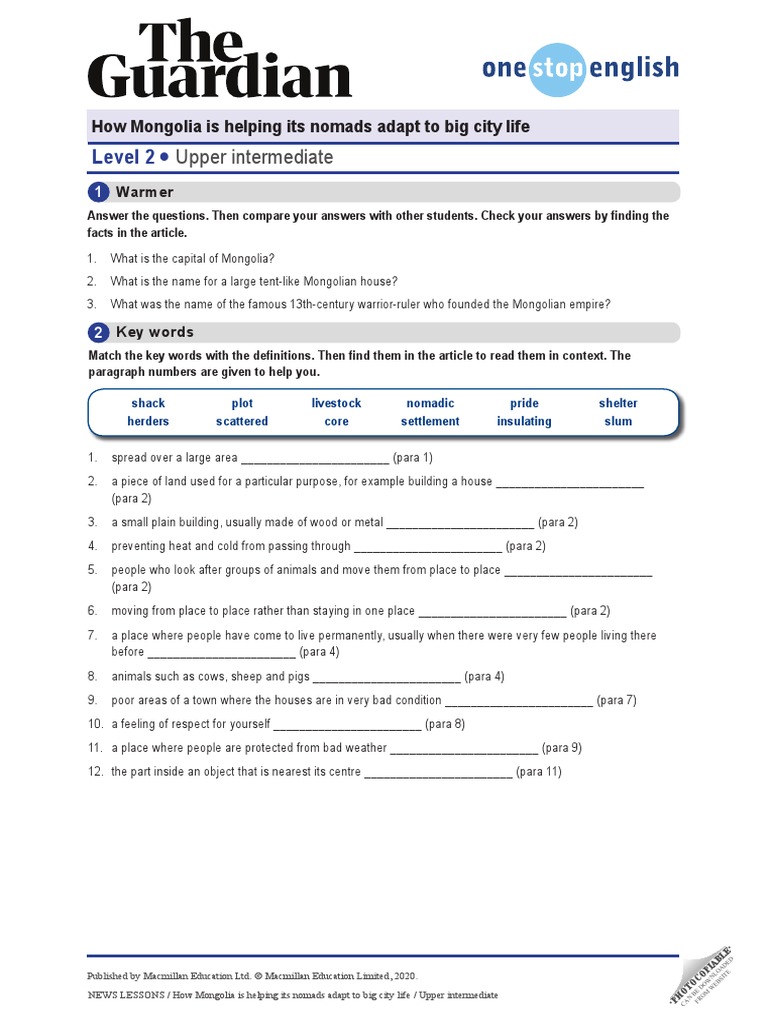 Upper Intermediate: Level 2 | PDF | Mongolia | Nature
