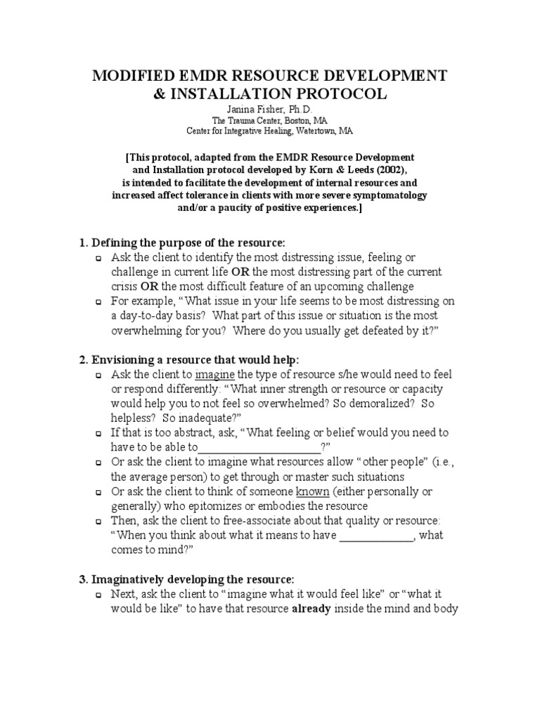 Modified Emdr Resource Development & Installation Protocol | PDF ...