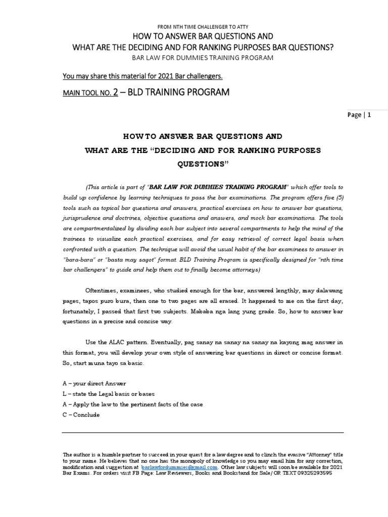 2 - BLD Training Program: How To Answer Bar Questions and What Are The ...