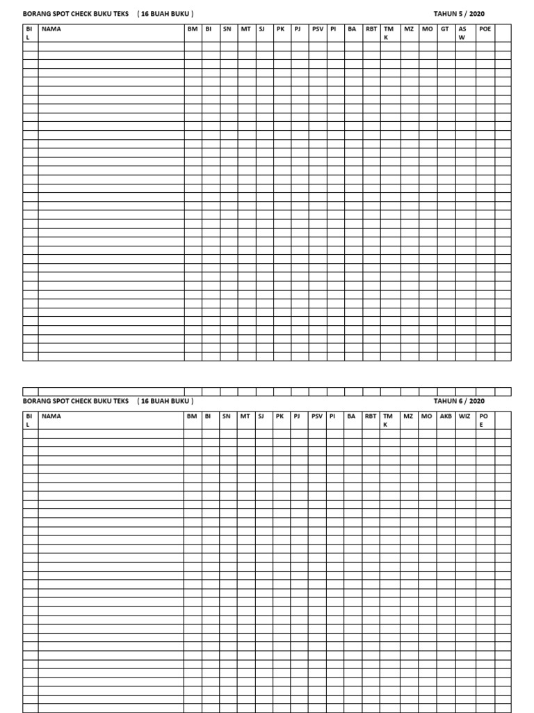 Borang Spot Check Buku Teks 1-6 | PDF