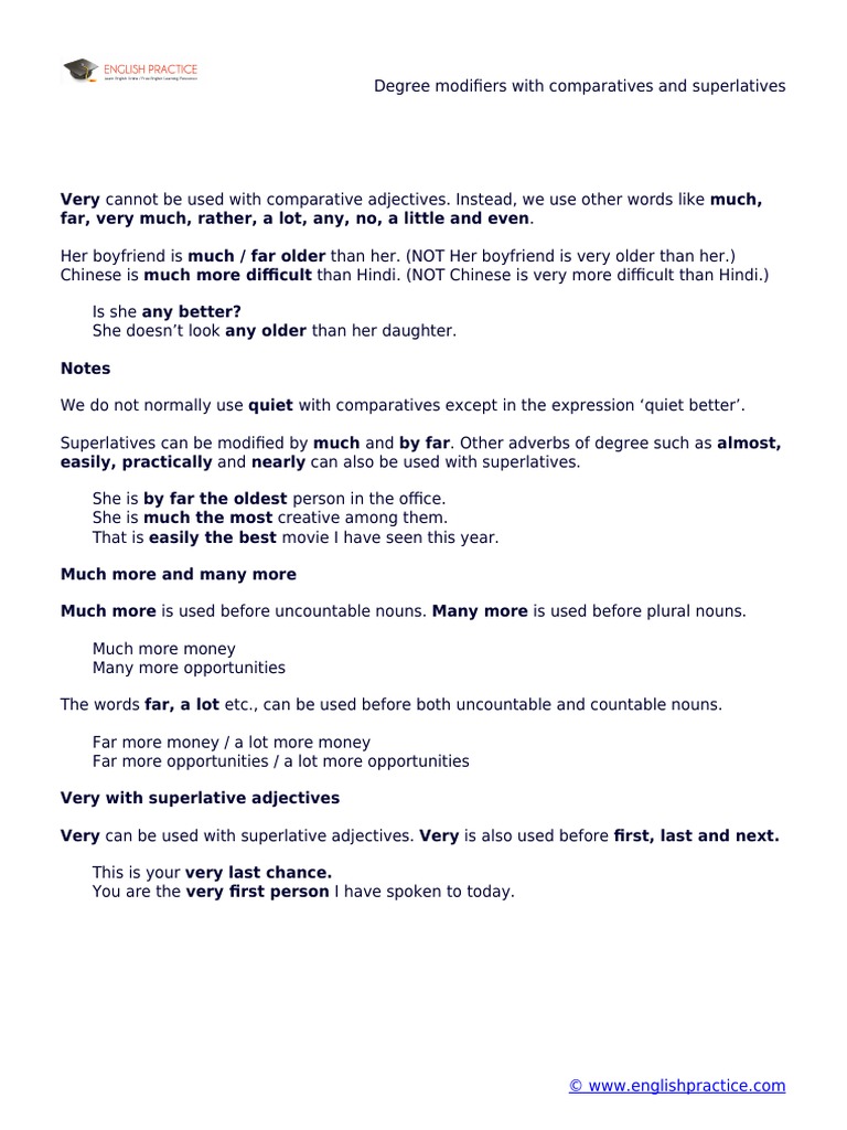 Degree Modifiers With Comparatives and Superlatives | PDF | Language Arts & Discipline
