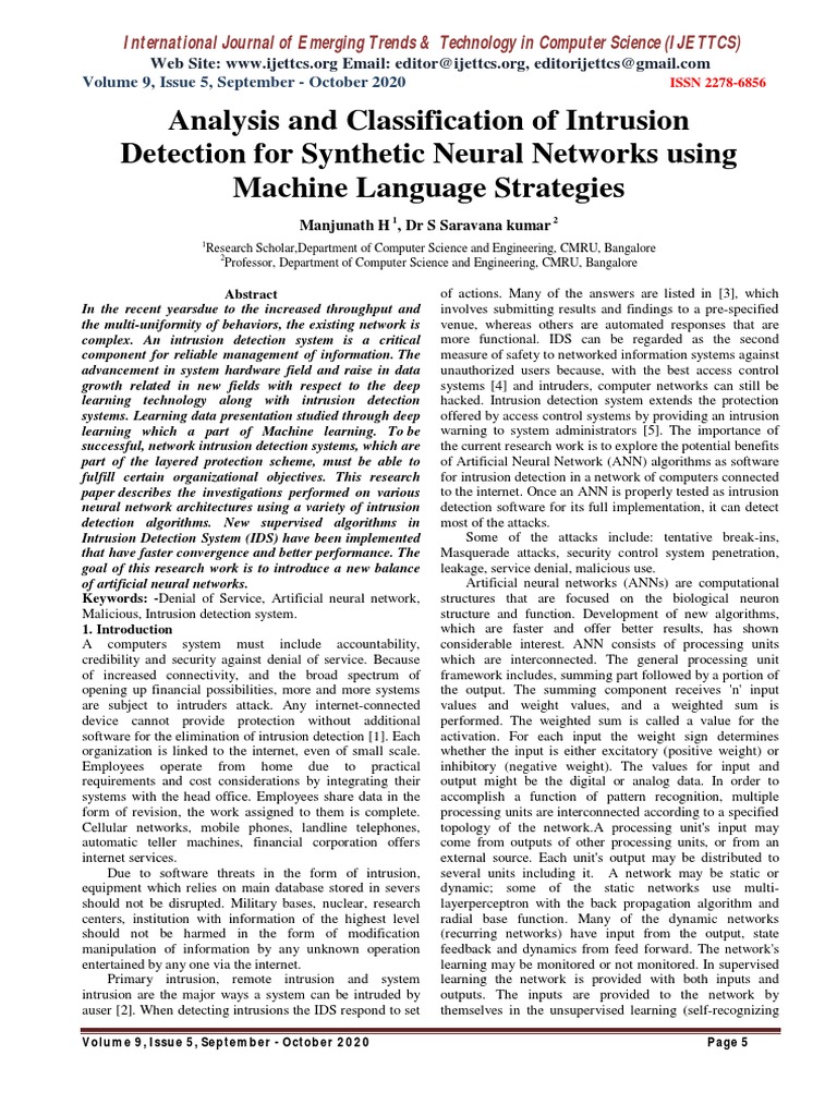 Analysis and Classification of Intrusion Detection For Synthetic Neural Networks Using Machine ...
