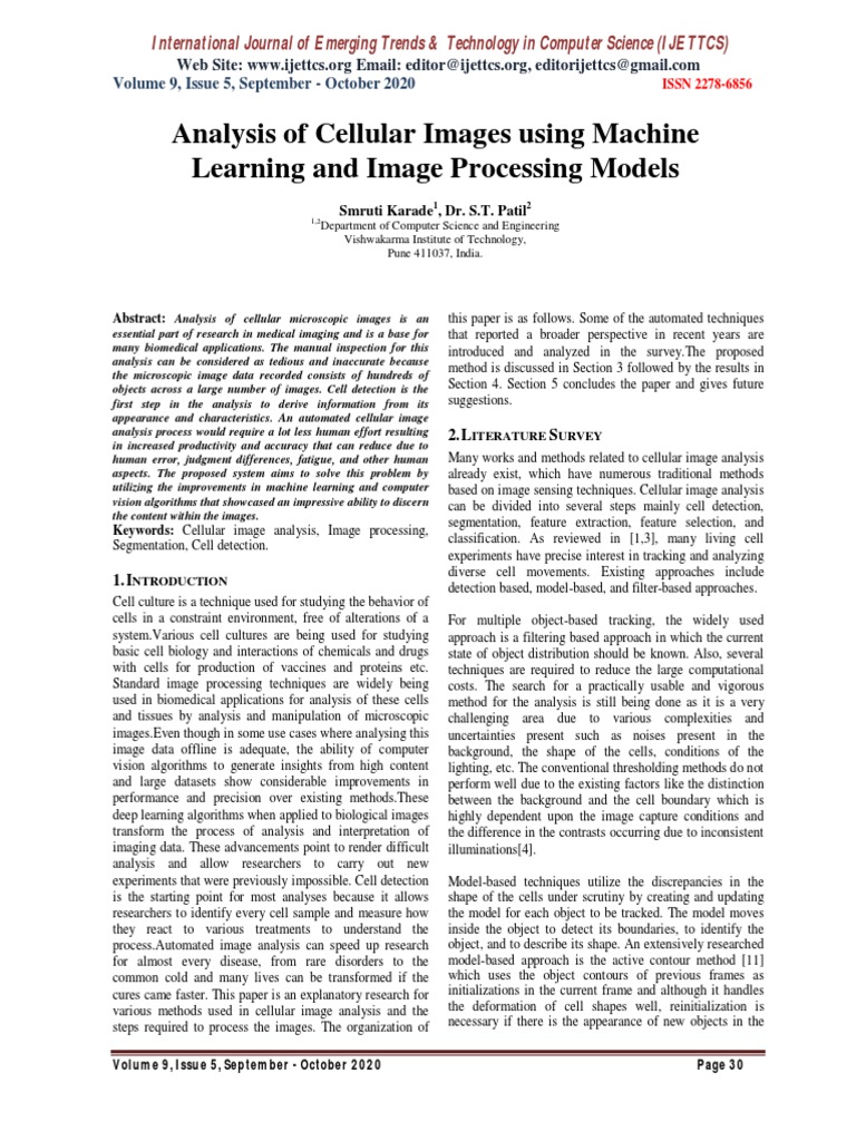 Analysis of Cellular Images Using Machine Learning and Image Processing Models | PDF | Image ...