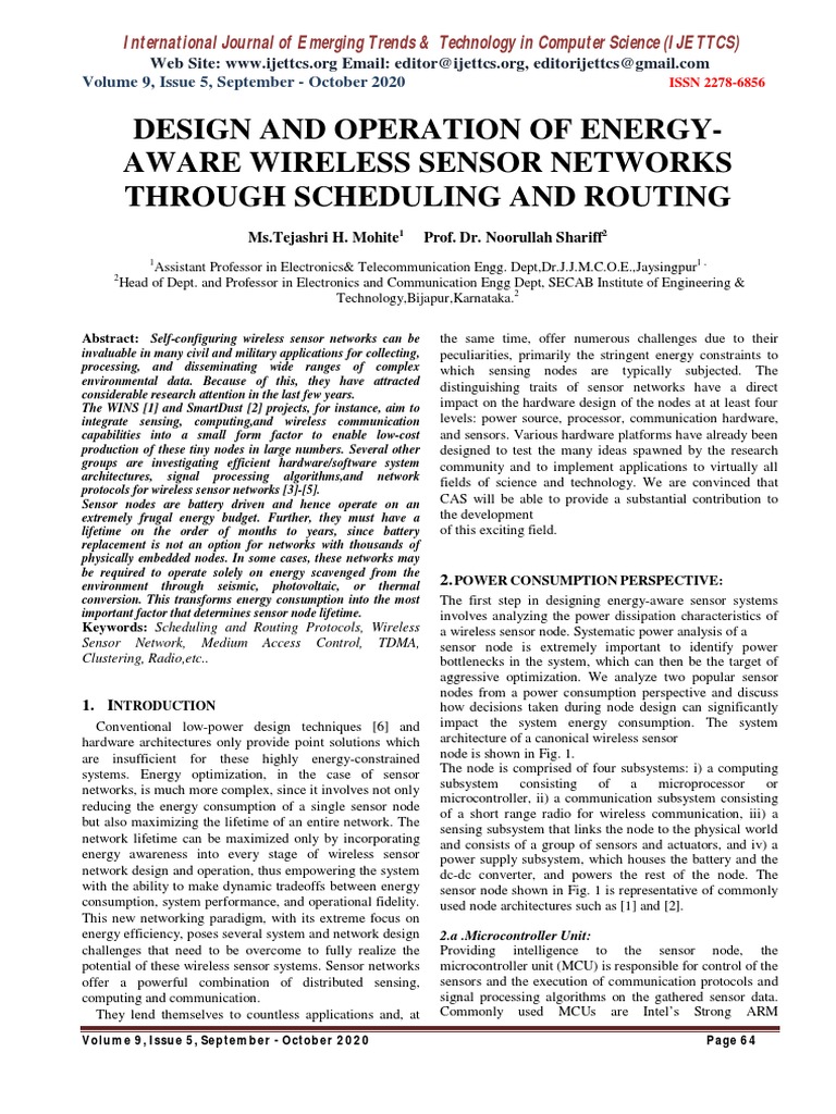 Design and Operation of Energy-Aware Wireless Sensor Networks Through Scheduling and Routing ...