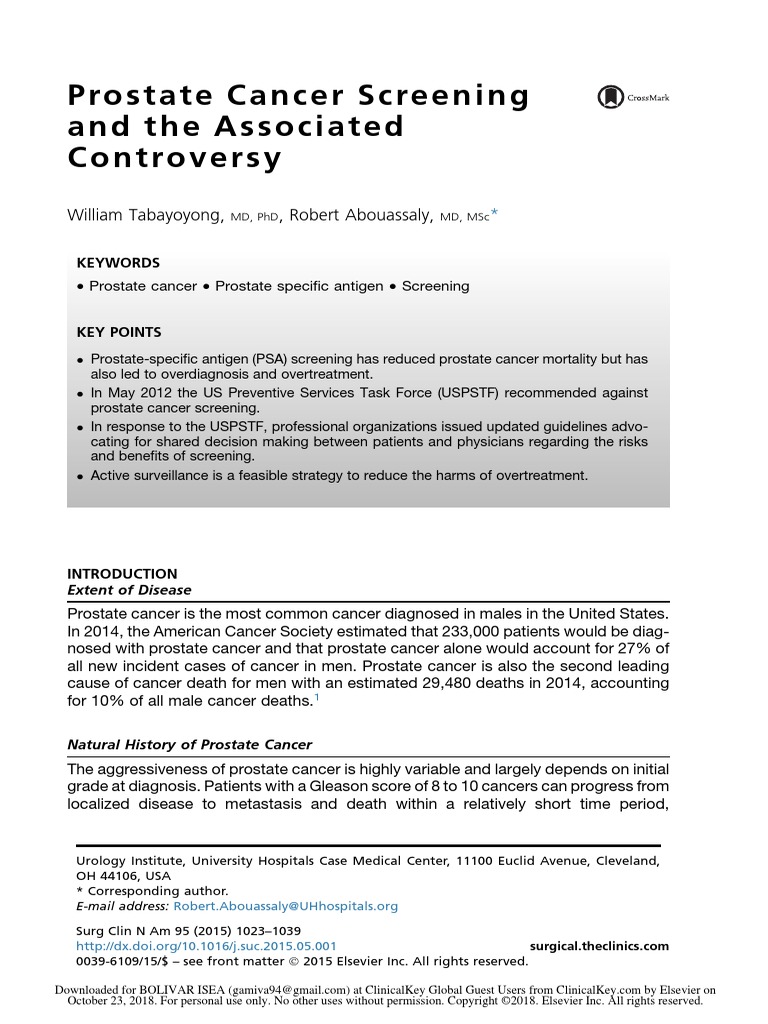 Prostate Cancer Screening and The Associated Controversy | PDF ...