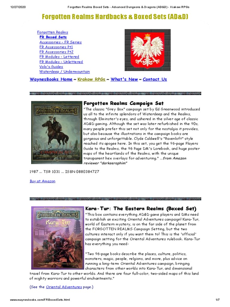 Forgotten Realms Boxed Sets 2nd Edition List | PDF