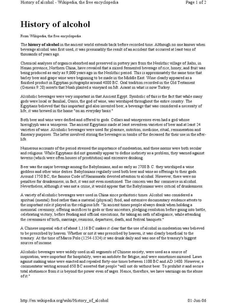 History of Alcohol: From Wikipedia, The Free Encyclopedia | PDF | Drink ...