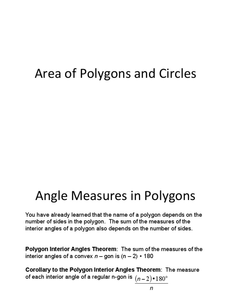Area of Polygons and Circles | PDF | Area | Circle