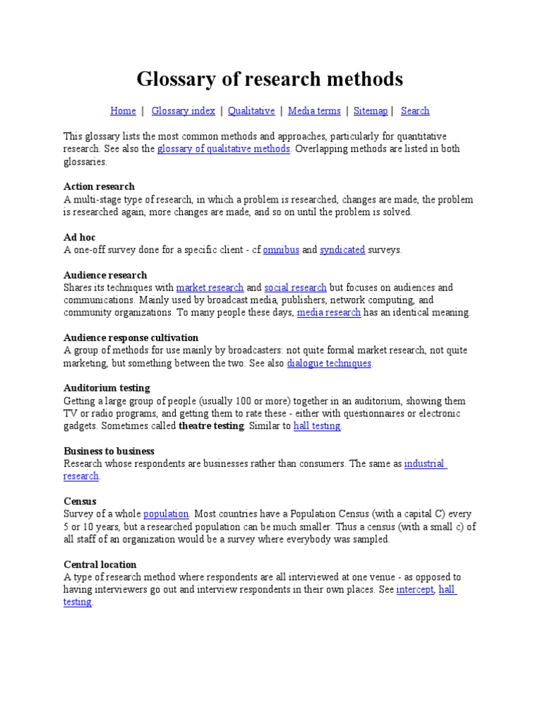 Glossary of Research Methods | PDF | Survey Methodology | Qualitative ...