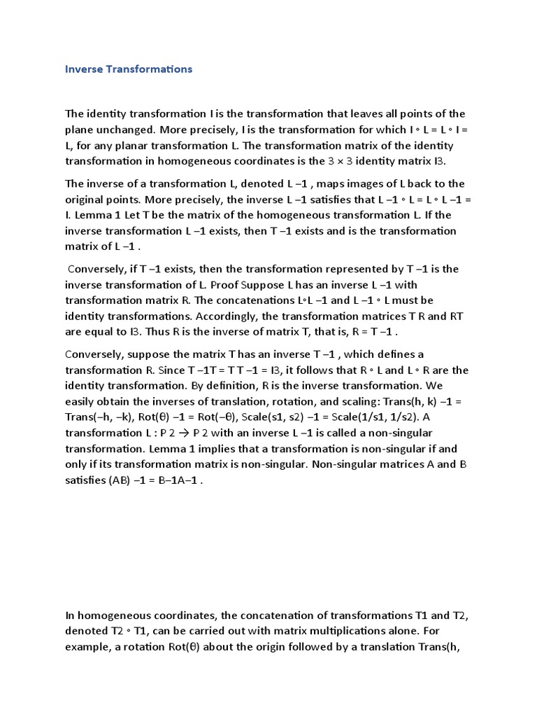 Inverse Transformations Matrix Formula | PDF | Matrix (Mathematics ...