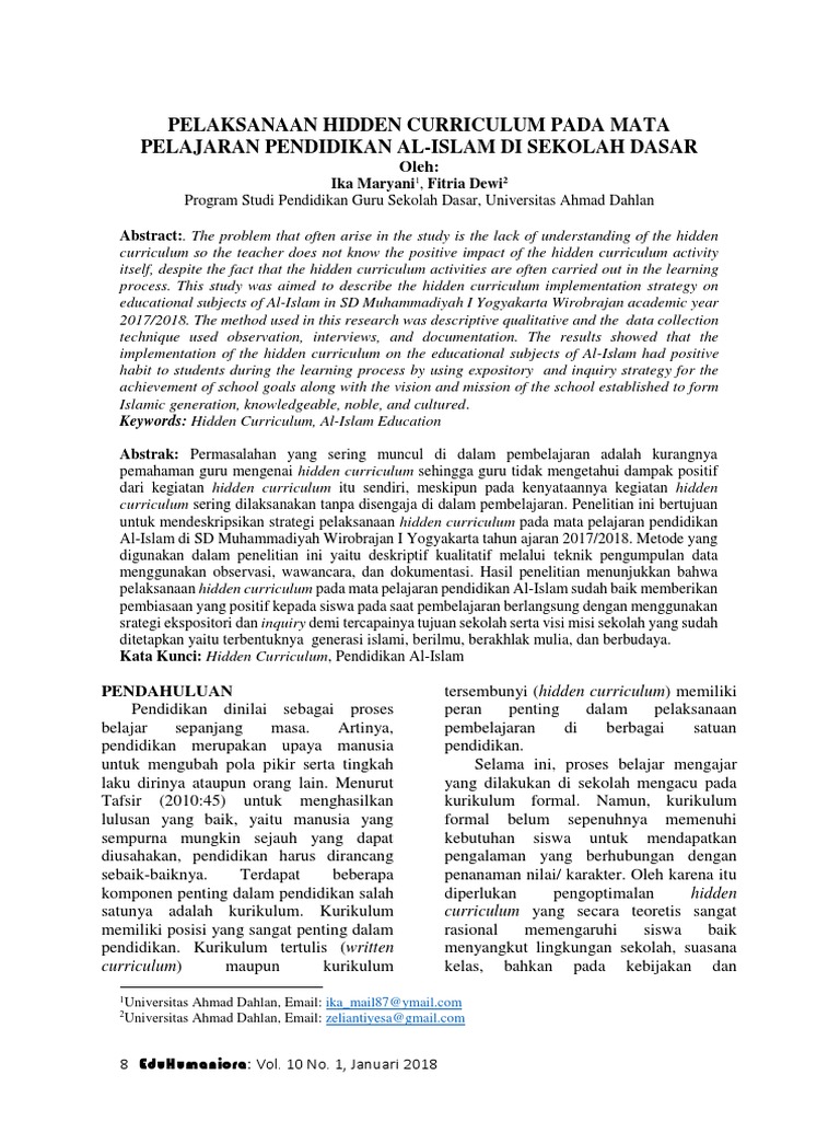 Pelaksanaan Hidden Curriculum Pada Mata | PDF | Karier & Perkembangan