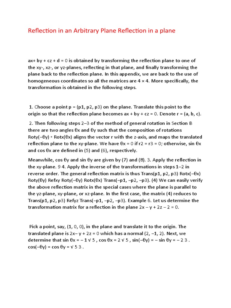 Arbitrary Plane Reflection | Download Free PDF | Cartesian Coordinate ...