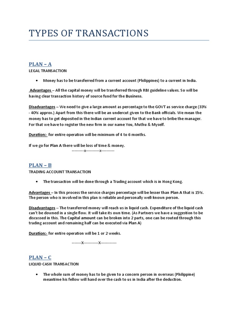 Types of Transactions: Plan - A | PDF | Finance & Money Management ...
