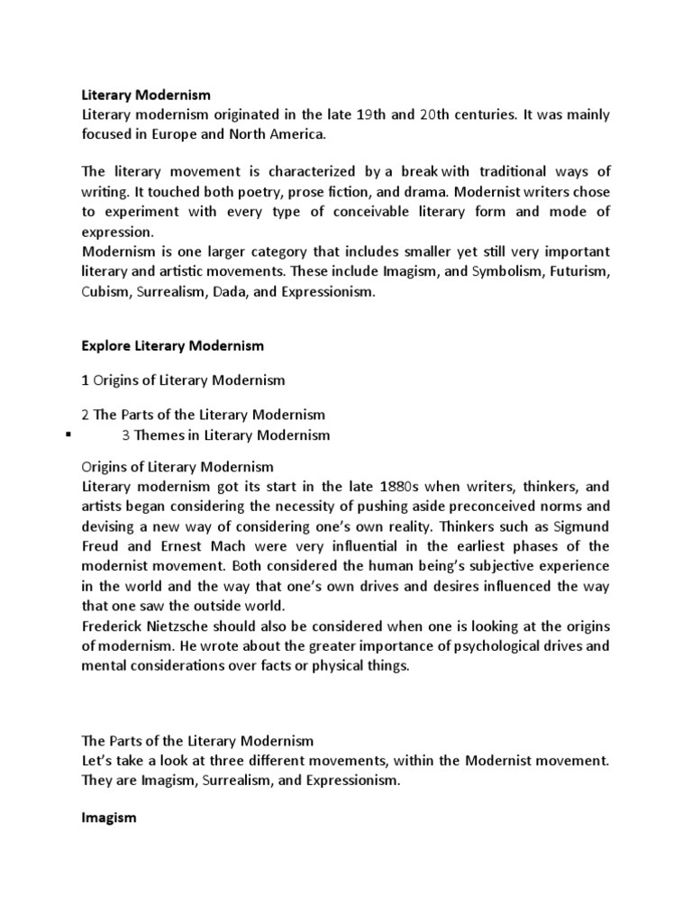 Literary Modernism: Origins and Key Movements | PDF | Literary ...