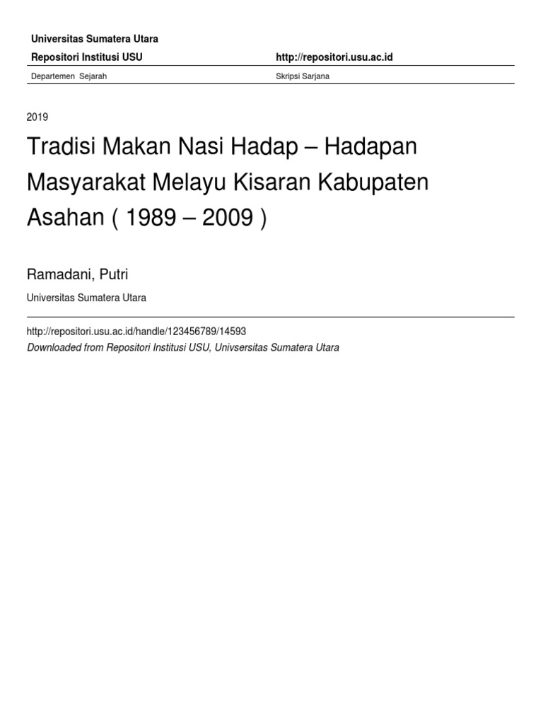 Tradisi Makan Nasi Hadap - Hadapan Masyarakat Melayu Kisaran Kabupaten ...