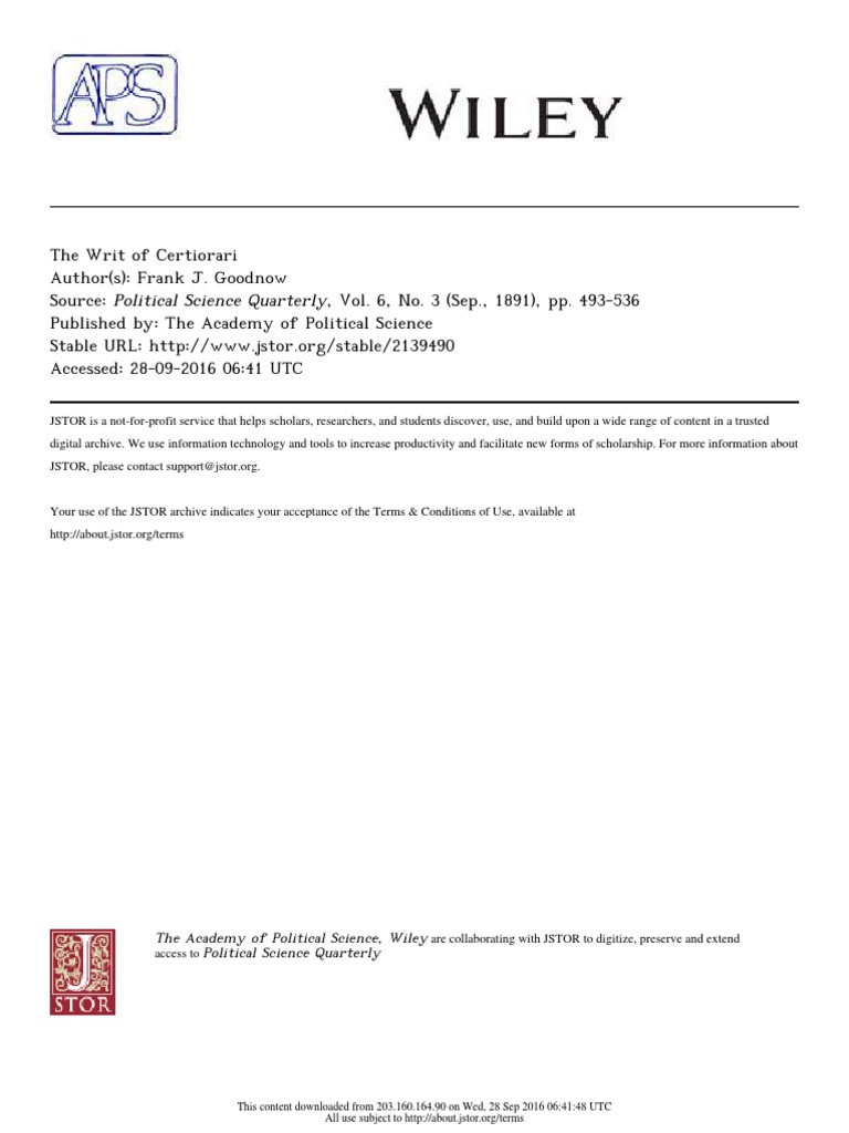 The Writ of Certiorari | PDF | Certiorari | Writ
