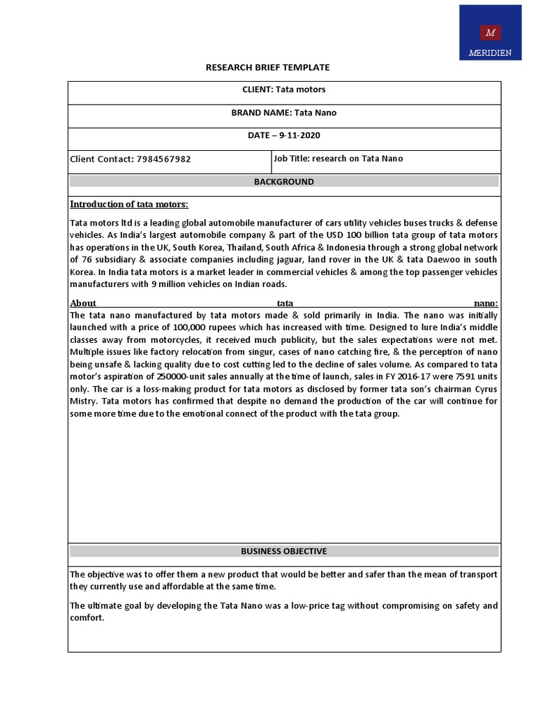Client Contact: 7984567982: Research Brief Template | PDF | Transport ...