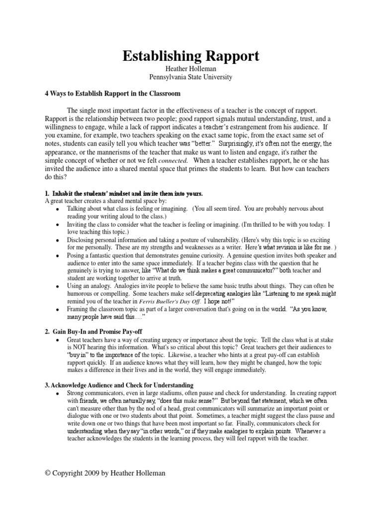 Establishing Rapport: 4 Ways To Establish Rapport in The Classroom ...