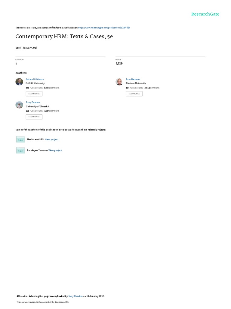Contemporary HRM: Texts & Cases, 5e: January 2017 | PDF | Human Resource Management | Communication