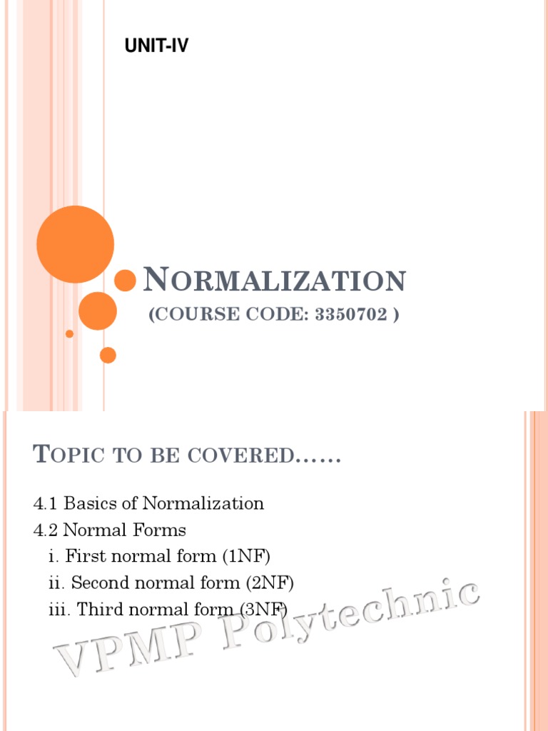 UNIT IV Normalization PDF | PDF | Database Index | Databases
